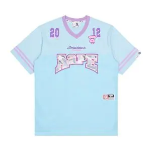AAPE Moonface Embroidered Mesh-panelled T-shirt Dress /light - Blue
