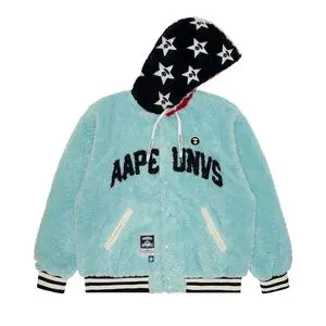 AAPE Moonface Hooded Fluffy Varsity Jacket /light - Blue