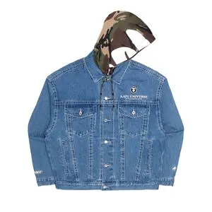 AAPE Moonface Panelled Hooded Denim Jacket - Blue