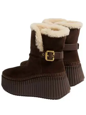 Chloé Stivaletti Nama In Camoscio Con Fodera In Shearling