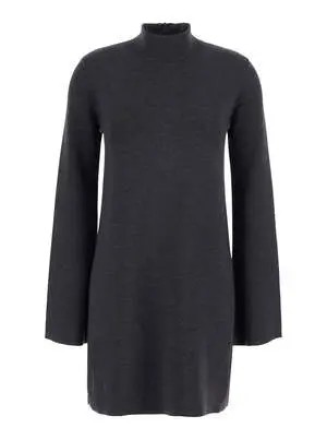 SEMICOUTURE High-collar Long-sleeve Knit Mini Dress