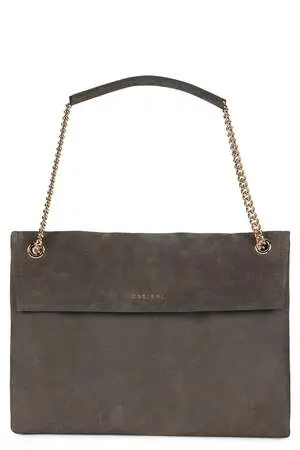 Orciani Nubuck Leather Shoulder Handbag With Chain Handle - Grey