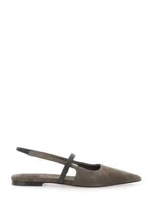 Brunello Cucinelli Mini Ballet Flats In Smooth Leather - Brown
