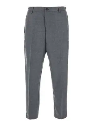 GRIFONI Brushed Wool Pants With Side Pockets And Classic Hem - Grey