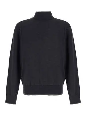GRIFONI Merino Turtleneck Sweater With Double Hem And Double Cuff - Grey