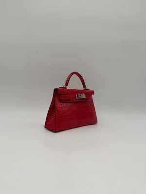 Hermès Mini Kelly Rouge De Coeur Shiny Alligator Palladium Hardware