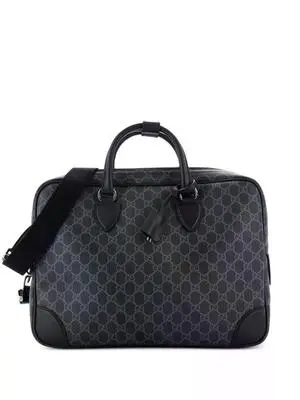 Gucci Emblem Convertible Zip Around Briefcase Gg Coated Canvas Medium Business Bag - Black