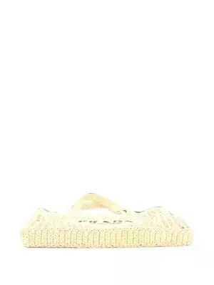 Prada Triangle Logo Open Raffia Tote Bag - Neutrals