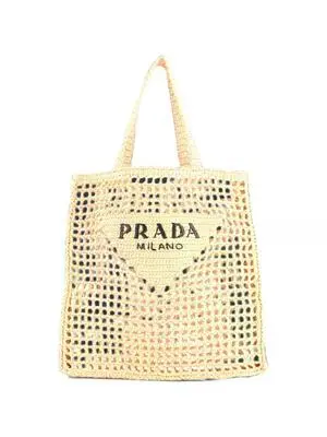 Prada Triangle Logo Open Raffia Tote Bag