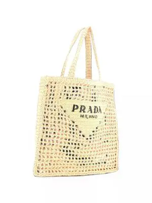 Prada Triangle Logo Open Raffia Tote Bag