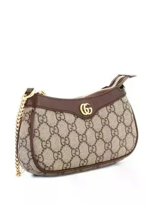 Gucci Ophidia Charm Shoulder Bag Gg Coated Canvas With Leather Mini Crossbody Bag - Brown