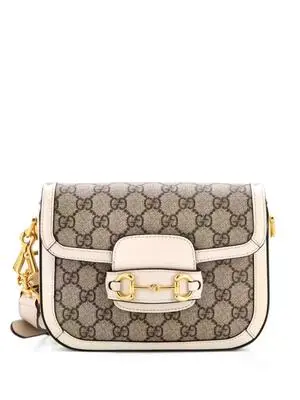 Gucci Horsebit 1955 Shoulder Bag Gg Coated Canvas With Leather Mini Crossbody Bag - White