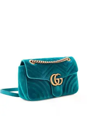 Gucci Gg Marmont Flap Bag Matelasse Velvet Small Shoulder Bag - Green