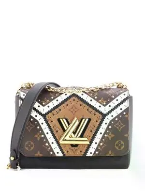 LOUIS VUITTON Twist Handbag Limited Edition Brogue Reverse Monogram Canvas And Leather Mm Shoulder Bag - Black
