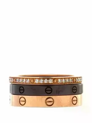 Cartier Love Band 3 Set 18k Rose Gold, Diamonds And Ceramic Ring - Pink