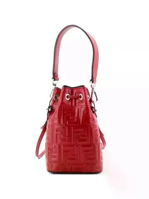 Fendi Mon Tresor Zucca Embossed Leather Mini Bucket Bag - Red
