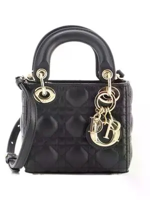 Dior Lady Bag Cannage Quilt Lambskin Micro Shoulder Bag - Black