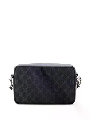Gucci Web Strap Zip Around Camera Crossbody Bag Gg Coated Canvas Shoulder Bag - Black