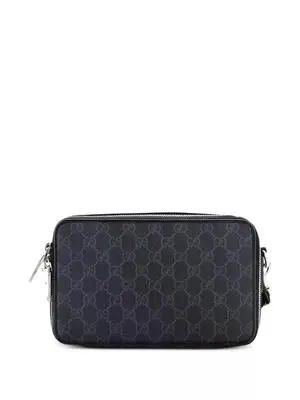 Gucci Web Strap Zip Around Camera Crossbody Bag Gg Coated Canvas Shoulder Bag - Black