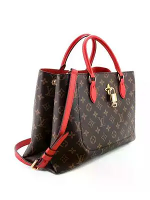 LOUIS VUITTON Flower Monogram Canvas With Leather Tote Bag