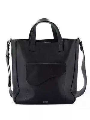 Dior Saddle Leather Tall Tote Bag - Black