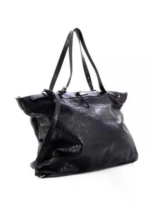 Saint Laurent Id Convertible Bag Crocodile Embossed Leather Large Tote Bag - Black