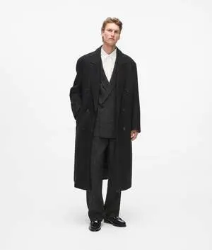 Karl Lagerfeld Long Double-breasted Coat - Black