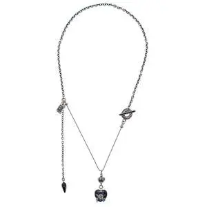GEM KINGDOM Black / Silver Mother Of Pearl Heart Necklace Black - Black/silver