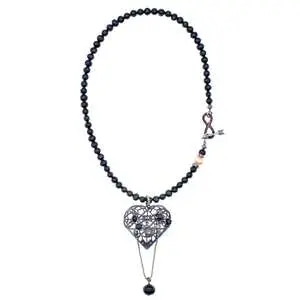 GEM KINGDOM Black / Silver Black Whispering Heart Necklace - Black/silver