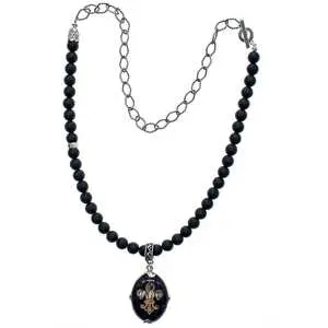 GEM KINGDOM Black / Silver Fleur-de-lis Necklace Black - Black/silver