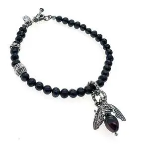 GEM KINGDOM Black / Silver Black Pearl Bee My Honey Bracelet Silver - Black/silver