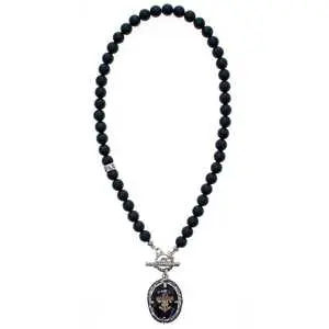 GEM KINGDOM Black / Silver Fleur-de-lis Bead Necklace Black - Black/silver