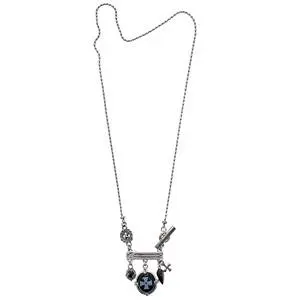 GEM KINGDOM Black / Silver Engraved Onyx Charm Necklace