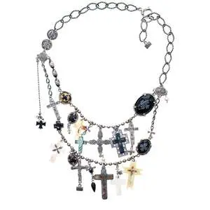 GEM KINGDOM Silver / Black Sacred Relics Necklace - Silver/black