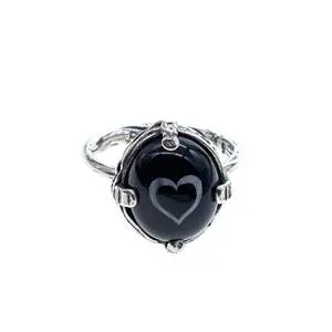 GEM KINGDOM Black / Silver Dark Heart Ring - Black/silver