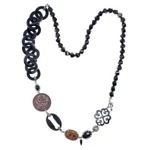 GEM KINGDOM Black / Silver Black Symphony Of Love Necklace