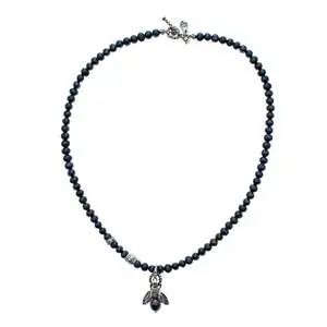 GEM KINGDOM Black Pearl Bee My Honey Necklace Silver