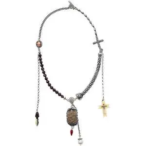 GEM KINGDOM Medusa Lavastone Cameo Necklace - Red/silver