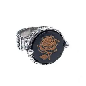 GEM KINGDOM Black / Silver Midnight Rose Ring - Black/silver