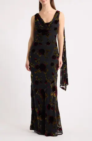 Lulus Archer Scarf Sleeveless Gown - Black Multi