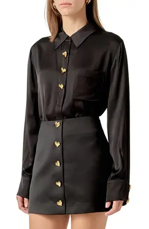English Factory Heart Button Up Satin Shirt