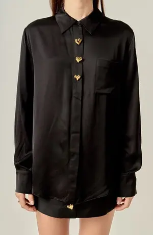 English Factory Heart Button Up Satin Shirt