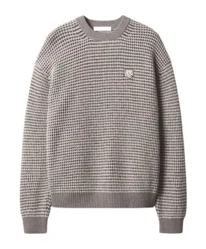 Maison Kitsuné Fox-head Waffle-knit Sweater - Gray