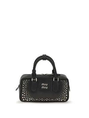 Miu Miu Arcadie Studded Leather Handbag - Black