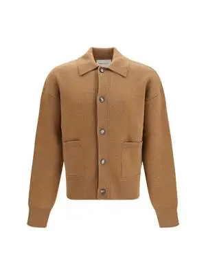 AMI Paris Wool Shirt Collar Cardigan - Brown
