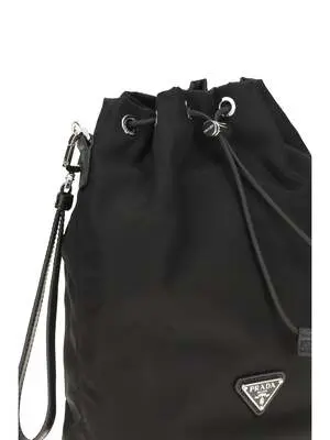 Prada Re-nylon And Saffiano Leather Speedrock Bucket Bag - Black