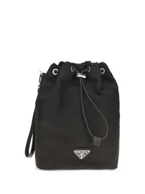 Prada Re-nylon And Saffiano Leather Speedrock Bucket Bag - Black