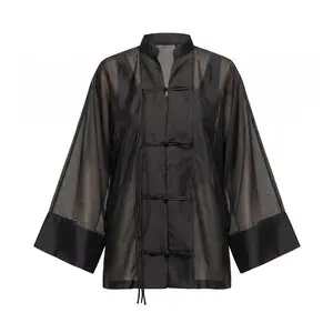 TANTRA SPAIN SL Oversized Shirt With A Japanese-style Closure, Mandarin Collar - Black