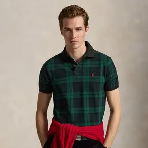 Ralph Lauren Custom Slim Fit Plaid Mesh Polo Shirt - Blackwatch Plaid