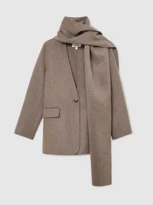 REISS Lori Wool-blend Short Blindseam Coat With Scarf